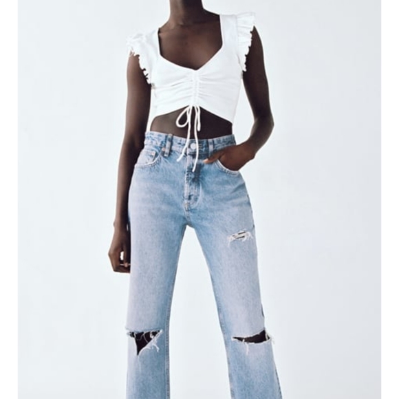 Zara | Tops | Zara White Ruffle Crop Top | Poshmark